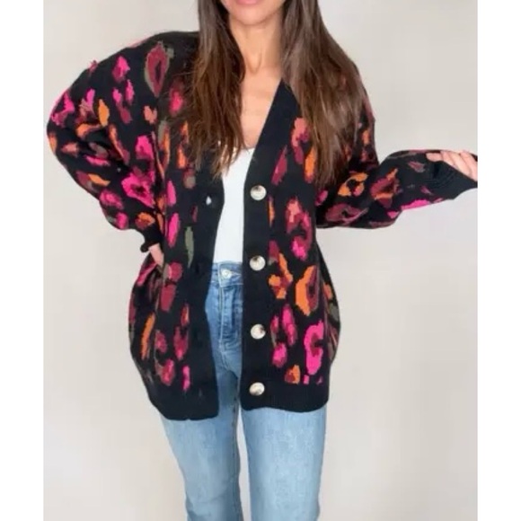 entro | Sweaters | Entro Colorful Leopard Animal Print Relaxed Cardigan ...